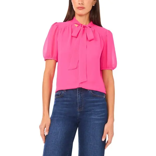 CECE DUPRAZ Tie Neck Puff Sleeve Top