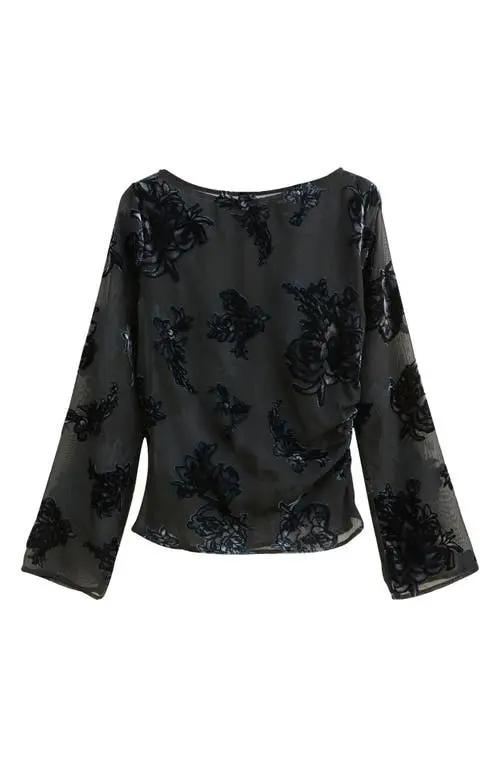 NEXT Burnout Flocked Sheer Mesh Top - Black