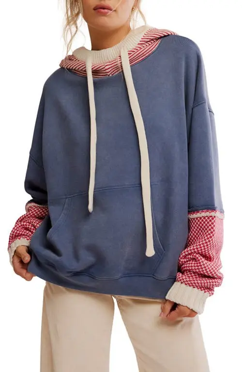 Free People Mixed Media Cotton Hoodie - Indigo