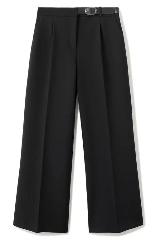 Mango Belted Wide Leg Trousers - Black
