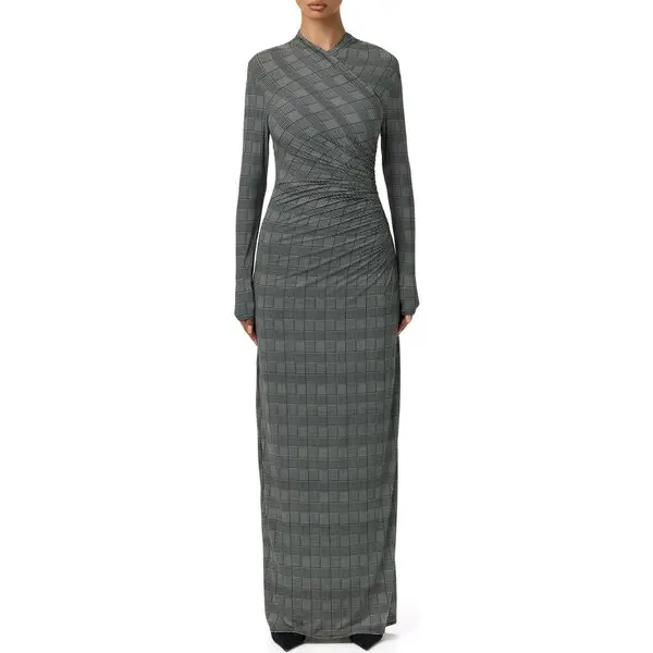 Naked Wardrobe Houndstooth Overlap Neck Maxi Dress