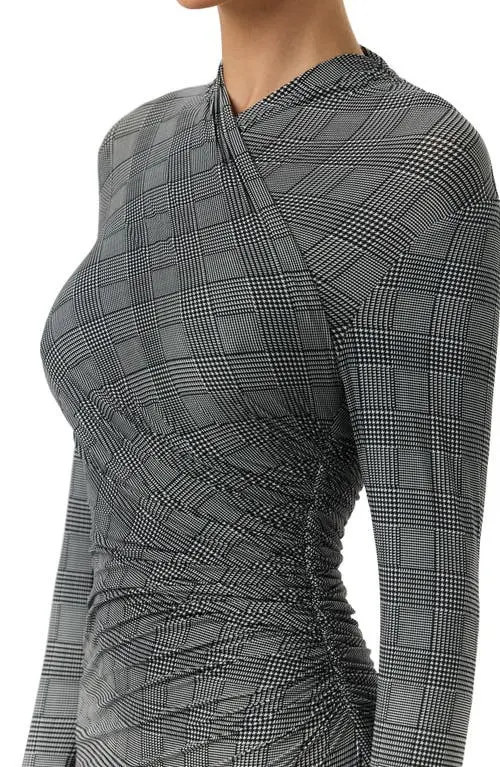 Naked Wardrobe Houndstooth Overlap Neck Maxi Dress