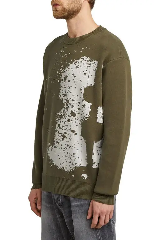 G-star Raw Sprayed 89 Relaxed Organic Cotton Crewneck Sweater - Dark Olive