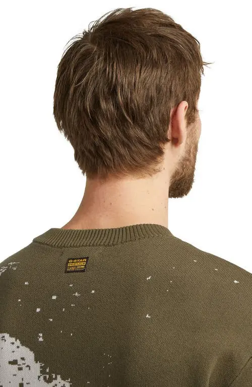 G-star Raw Sprayed 89 Relaxed Organic Cotton Crewneck Sweater - Dark Olive