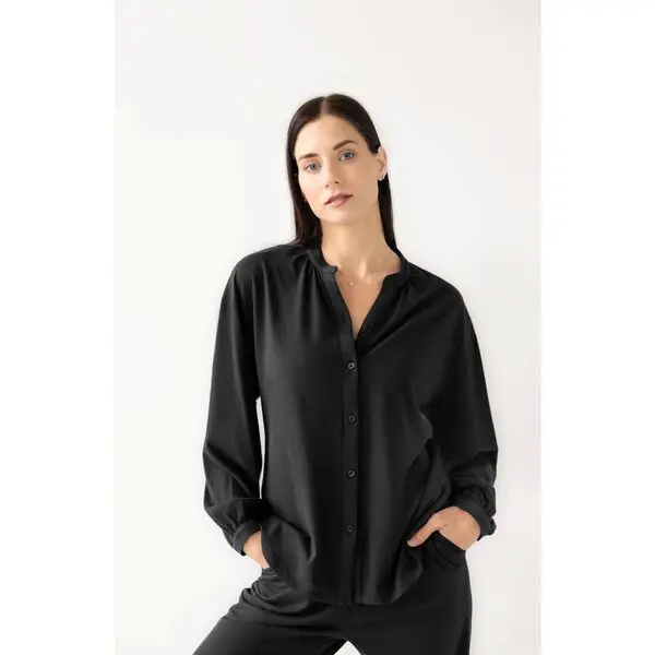 SALUA Mandarin Collar Soft Pima Cotton Pajamas - Black