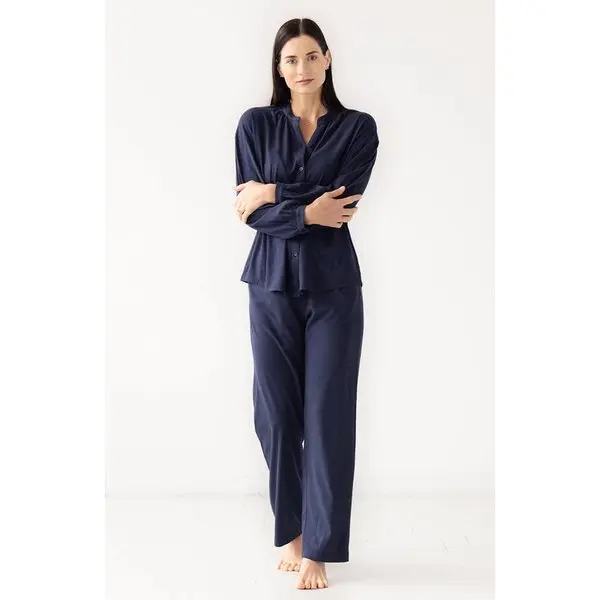 SALUA Mandarin Collar Soft Pima Cotton Pajamas - Midnight