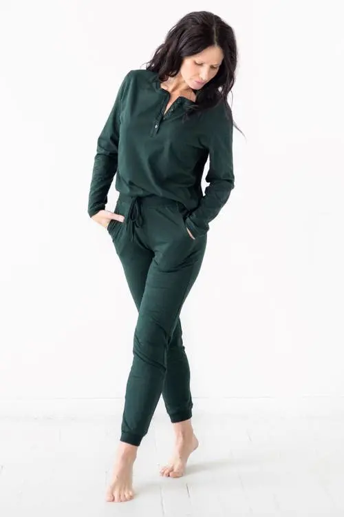 SALUA Brushed Pima Cotton Henley - Dark Green
