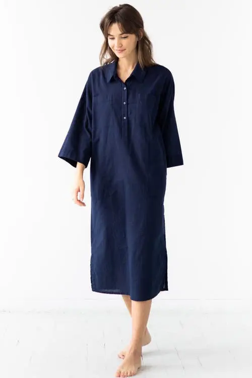 SALUA Oversized Button-down Shirt - Navy
