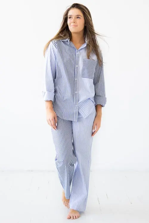 SALUA Amalfi Stripes Resort Full Length Set - Light Blue-navy