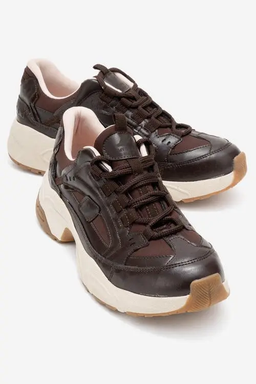 PROLOGUE SHOES Bambi Printed Mesh Sneakers - Brown Faux Leather