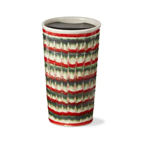 TAG Festive Red Green Travel Mug Christmas Ceramic Drinkware - Multicolored