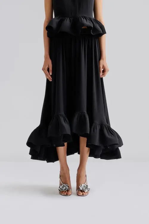 MALINA Adriana Frilled Hem Midi Skirt - Black