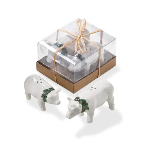 TAG Farmhouse Christmas Cow Pig Salt Pepper Shaker Set Of 2 - Multicolored