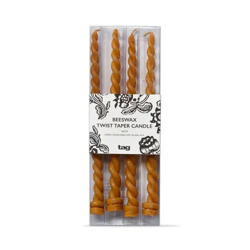 TAG Twin Flame Twisted Beeswax Taper Candles Honey - Yellow