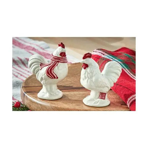 TAG Farmhouse Christmas Chicken Shaped Salt And Pepper Shakers