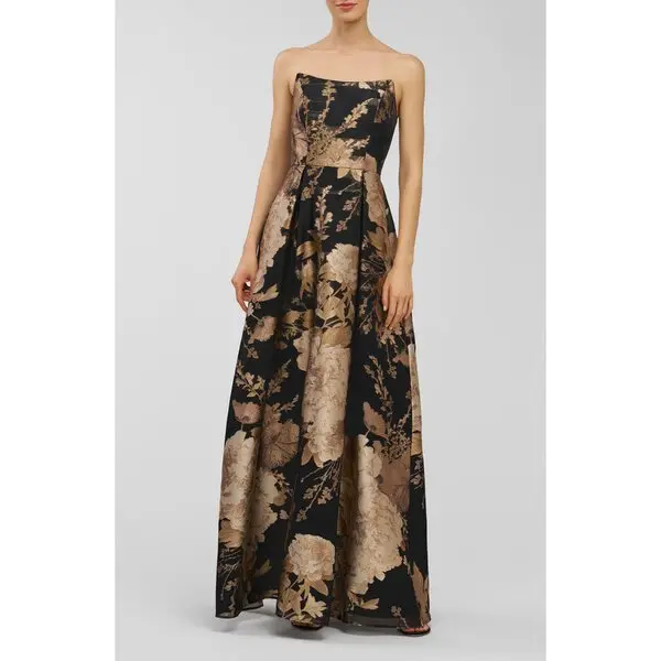 KAY UNGER Willow Metallic Strapless Gown