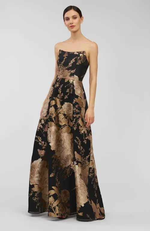 KAY UNGER Willow Metallic Strapless Gown