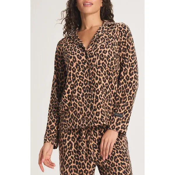 SAVAGE X FENTY Softcore Modal-blend Pajama Button-up Shirt - Toffee Tan On The Prowl Print