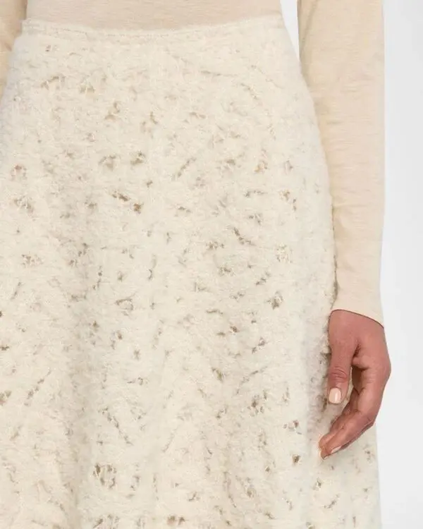 Lafayette 148 New York Bouclé Embroidered Knit Midi Skirt - Cloud