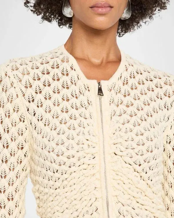 WYNN HAMLYN Pointelle Zip Cardigan - White