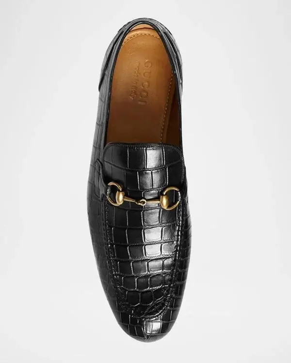 Gucci Jordaan Crocodile Loafers - Black