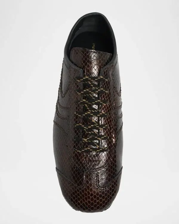 Dries Van Noten Dustin Snake-embossed Leather Sneakers - Dark Brown
