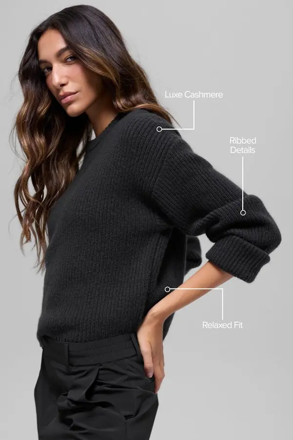 Alo Yoga Wool Cashmere Ribbed Crewneck Sweater - Black