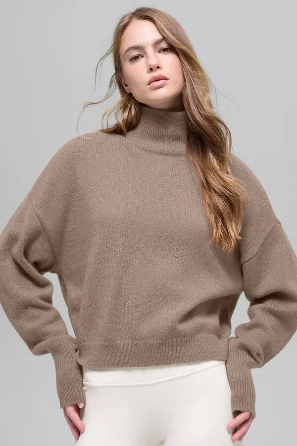 Alo Yoga Wool Cashmere Cropped Turtleneck Sweater - Chai Latte
