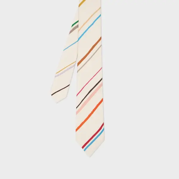 Paul Smith Diagonal Painted Stripe Neck Tie - White