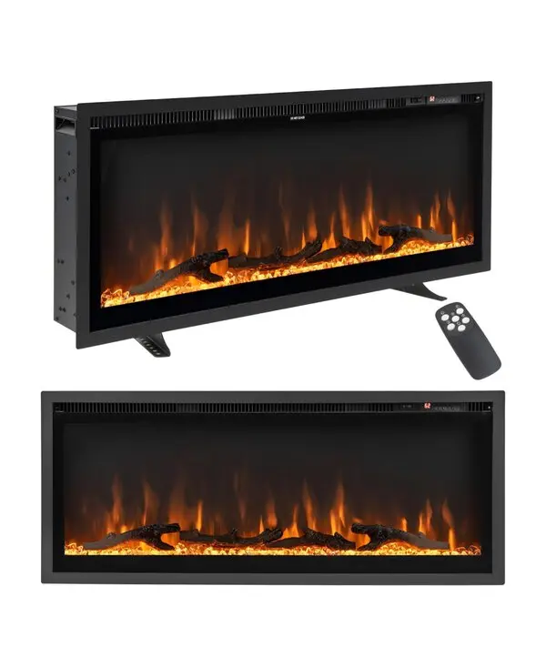 SUGIFT Electric Fireplace In-wall Recessed With Remote Control And Adjustable Color And Brightness-42 Inches - Black