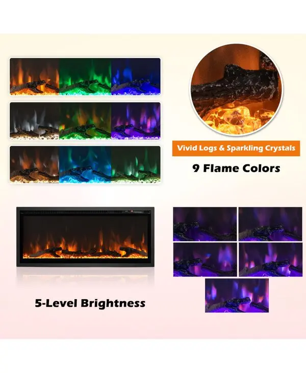 SUGIFT Electric Fireplace In-wall Recessed With Remote Control And Adjustable Color And Brightness-42 Inches