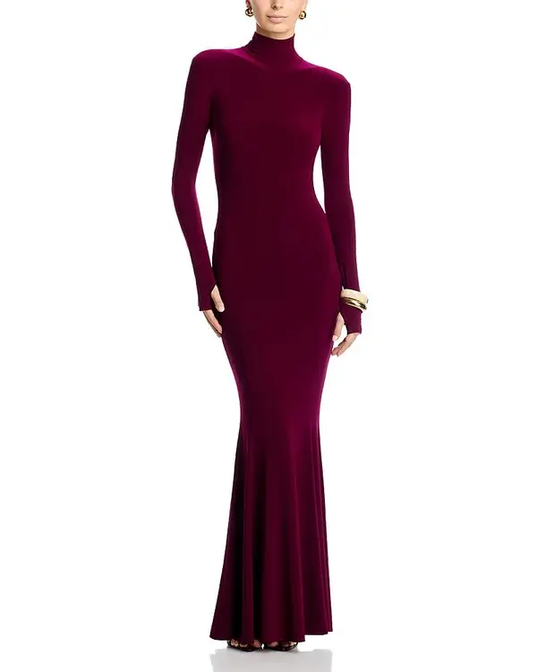 Norma Kamali Long Sleeve Fishtail Gown - Plum
