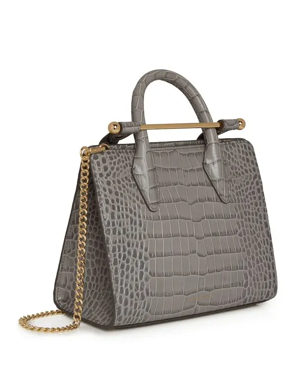 Strathberry Croc Embossed Mini Tote - Stone