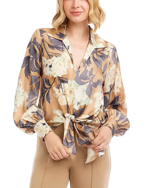 Karen Kane Satin Tie Front Top - Print