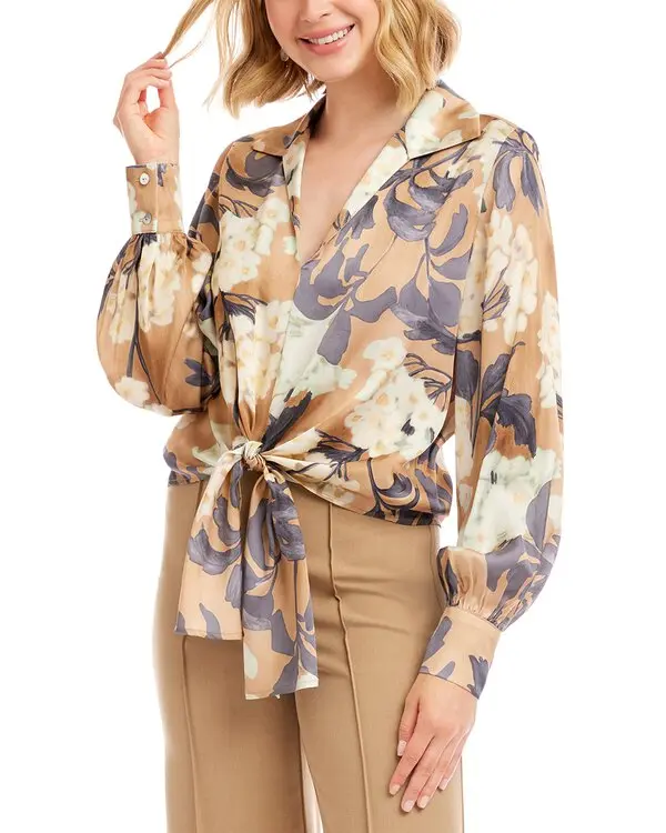 Karen Kane Satin Tie Front Top - Print
