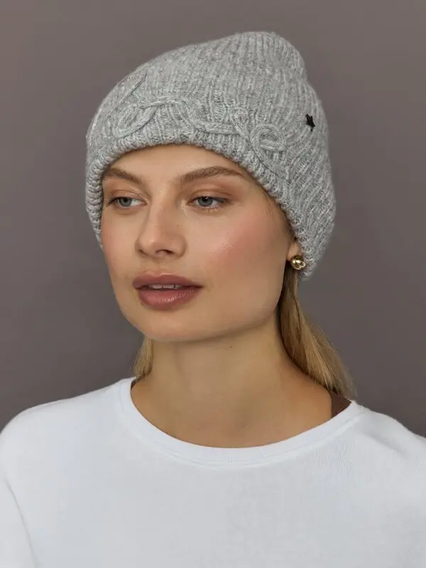 Jocelyn Embroidered Knit Beanie - Light Grey