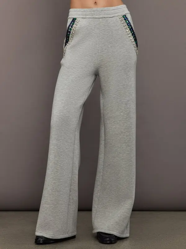 Carbon38 Jewel Embellished Wide-leg Scuba Pants - Heather Grey