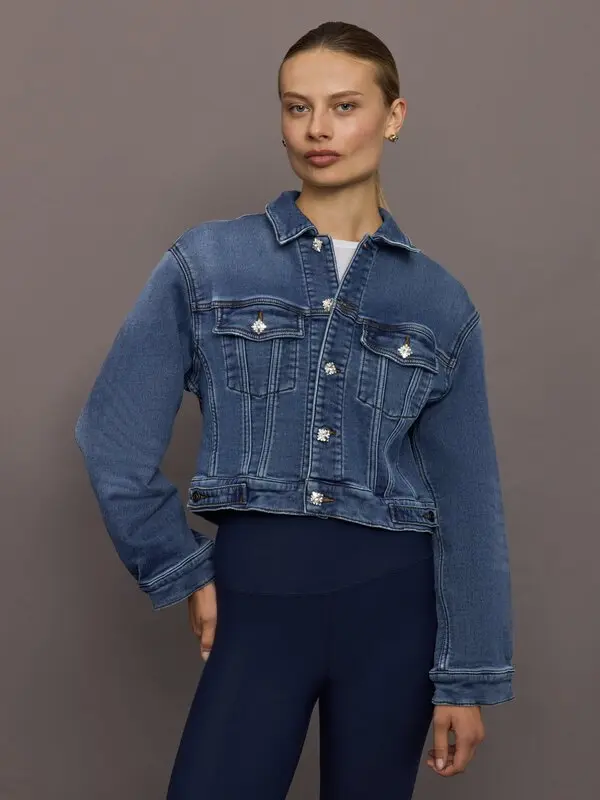 Carbon38 Cropped Denim Jacket With Jeweled Buttons