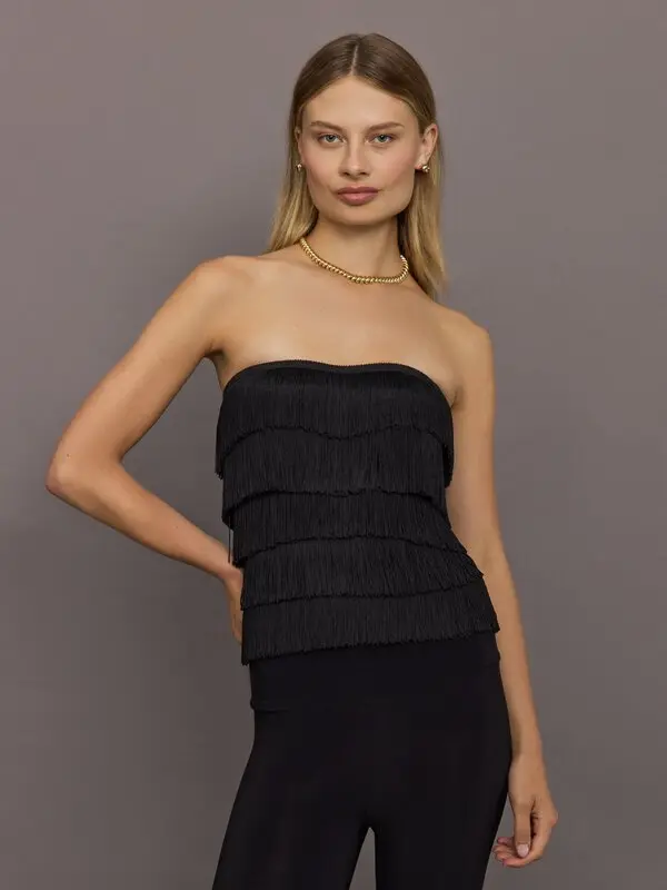 Norma Kamali Strapless Fringe Top