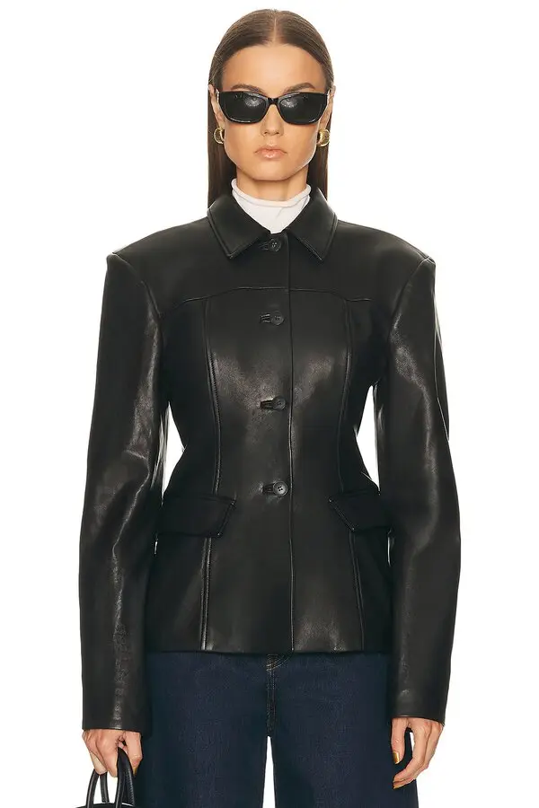 EAVES Aina Leather Cinched Jacket - Black