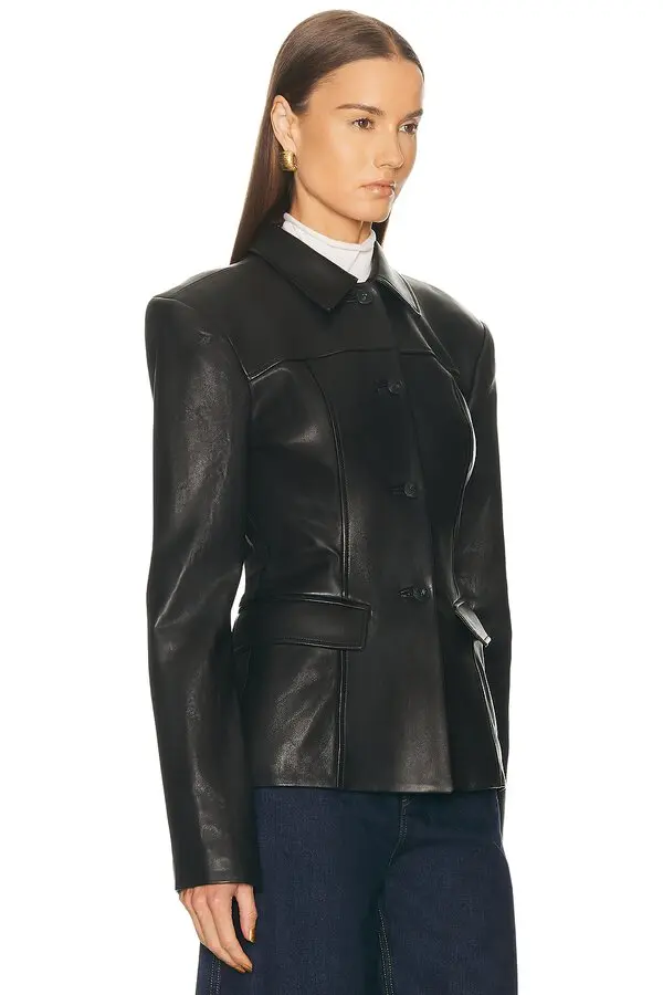 EAVES Aina Leather Cinched Jacket - Black