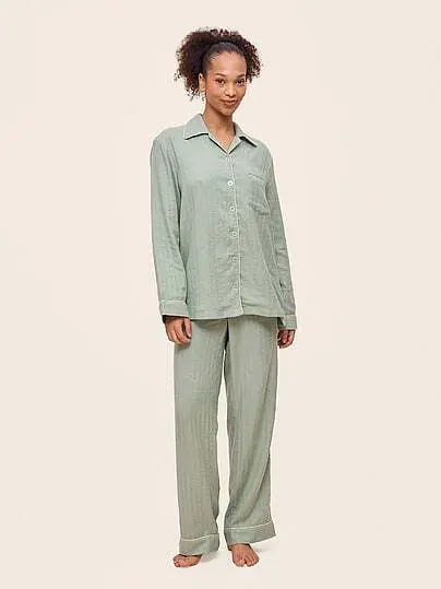 Victoria's Secret Papinelle Super Soft Brushed Herringbone Pj - Green