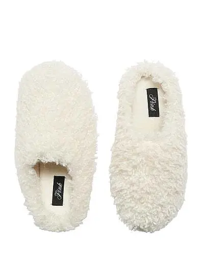 Pink Plush Teddy Slippers - Beige