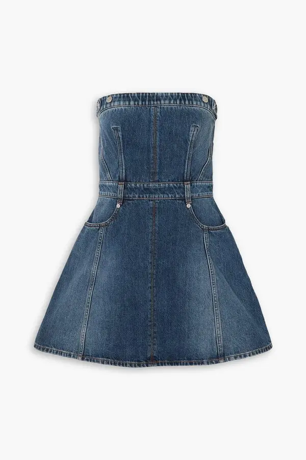 Alexander McQueen Strapless Denim Mini Dress