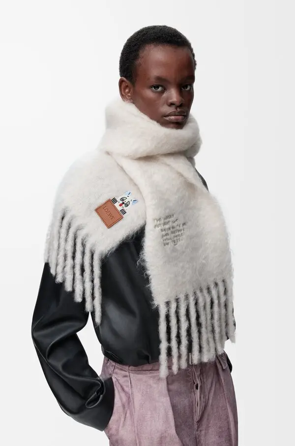 Loewe Scarf In Mohair And Wool Blend - White