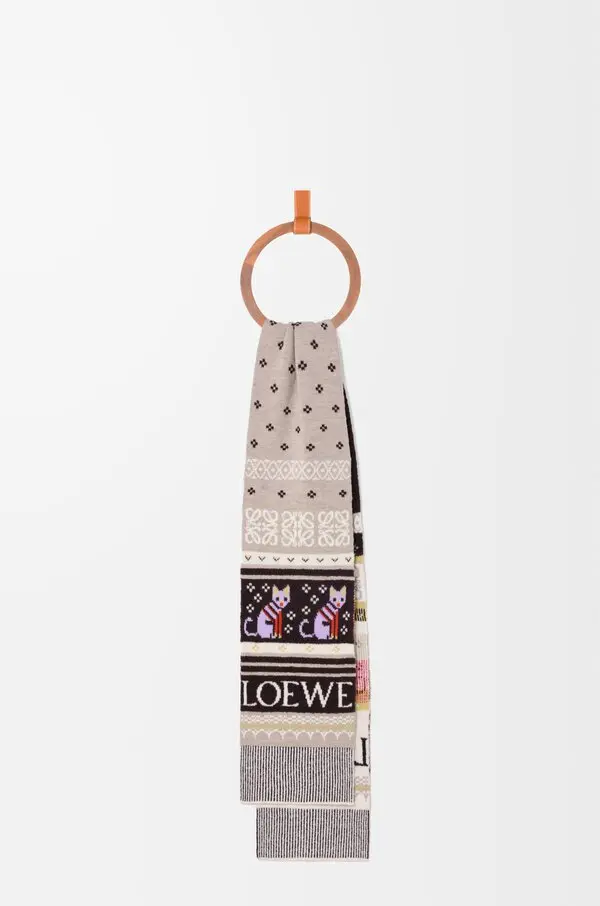 Loewe Scarf In Wool Blend - Beige/multicolor