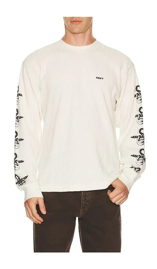 Obey Ears Long Sleeve Thermal Tee In White - Blanc De Blanc