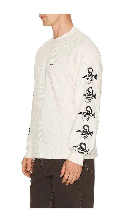 Obey Ears Long Sleeve Thermal Tee In White