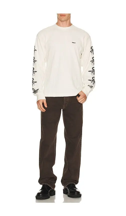 Obey Ears Long Sleeve Thermal Tee In White