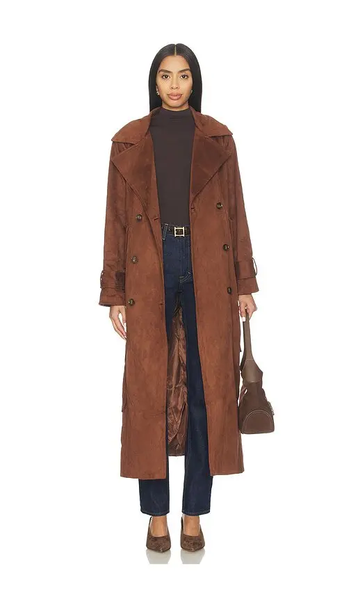 SNDYS. Sutton Faux Suede Trench Coat - Mocha